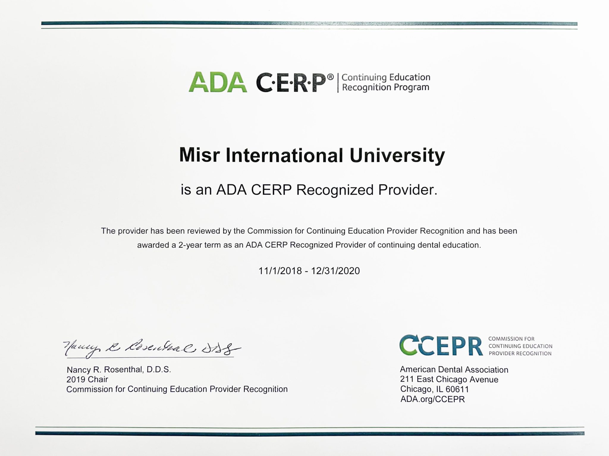ADA CERP Recognition | Misr International University